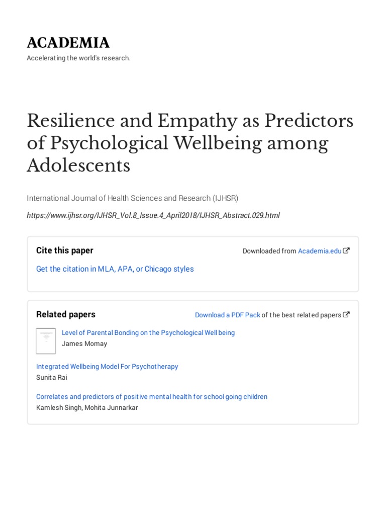 Adolescent Wellbeing Predictors | PDF | Psychological Resilience | Empathy
