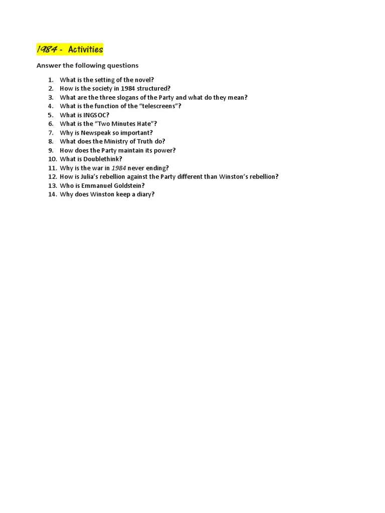 1984 Activities | PDF | Politics | Social Science