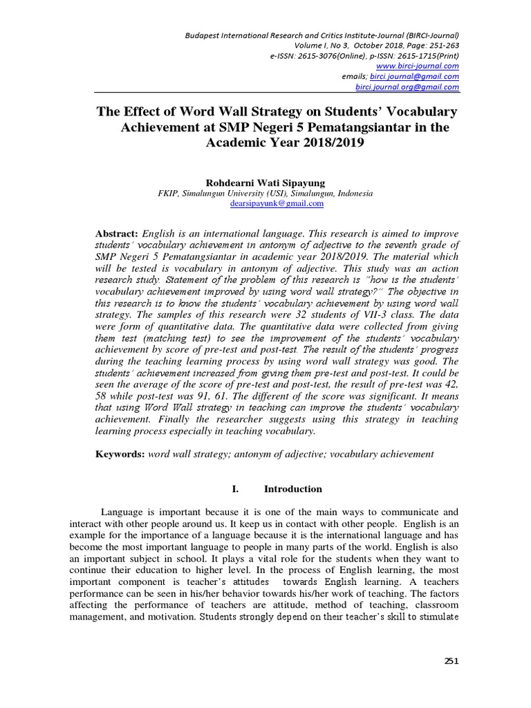 The Effect of Word Wall Strategy On Students Voca | PDF | Vocabulary ...