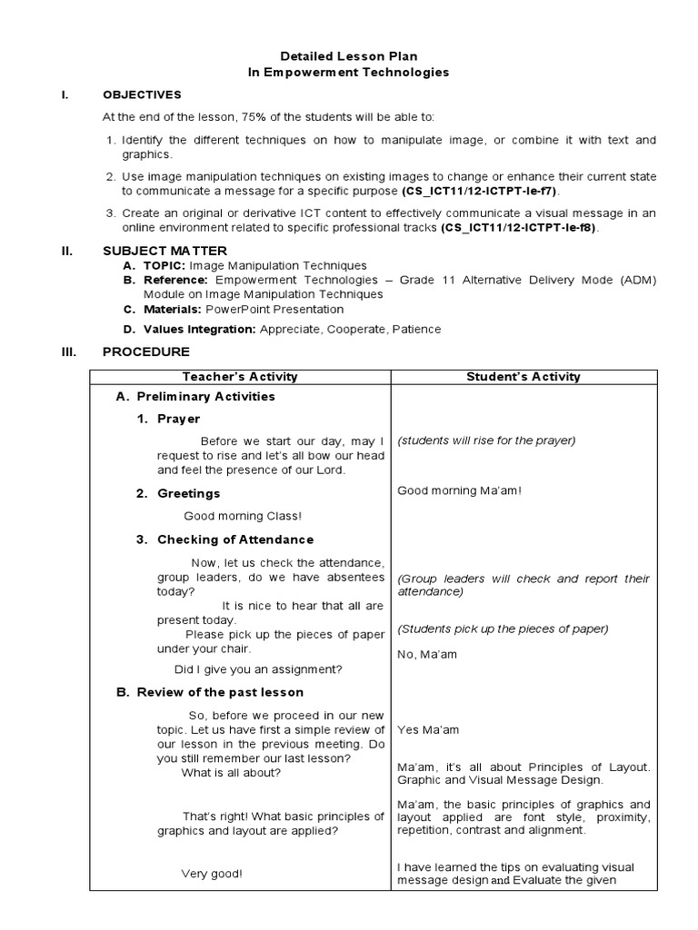 Detailed Lesson Plan Etech Mod7 | PDF | Page Layout | Educational ...