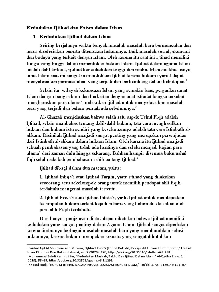 Kedudukan Ijtihad Dan Fatwa Dalam Islam | PDF