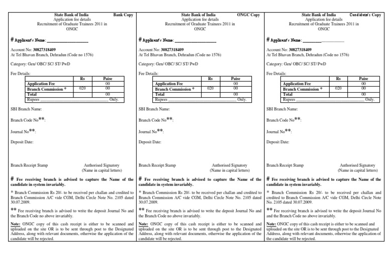 State Bank of India-Challan Triplicate | PDF | Banking | Economy Of India