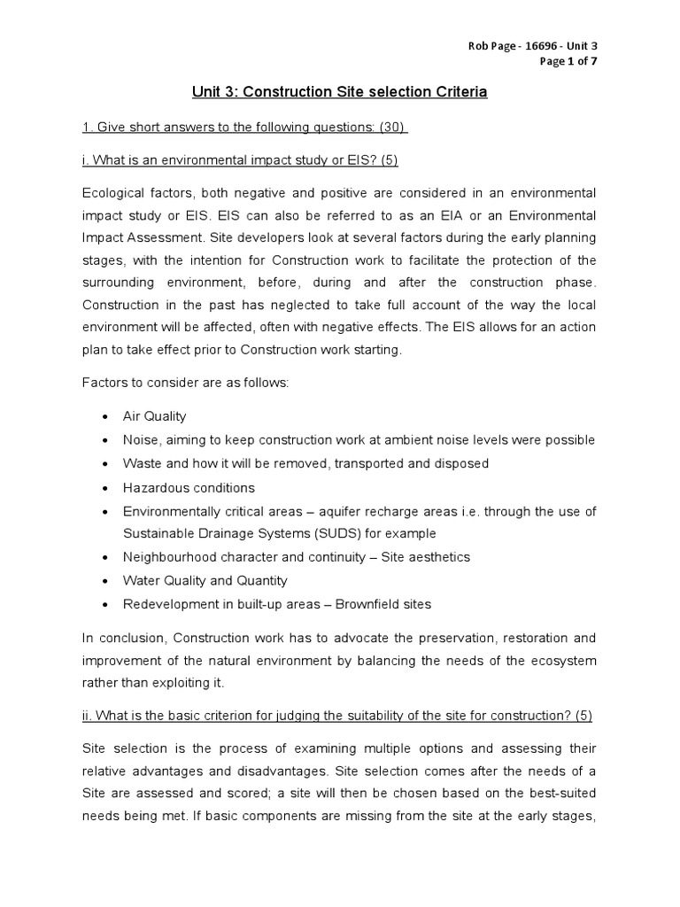Construction Site Selection Criteria Guide | PDF | Rock (Geology ...