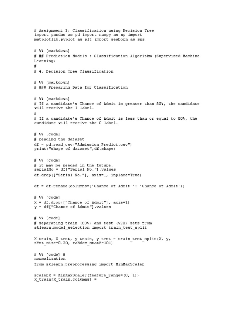 Decision Tree Classification of Student Admission Data | PDF | Statistical Classification ...