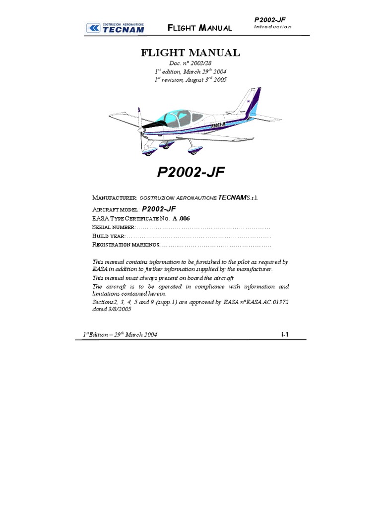 Pilots Operating Handbook Tecnam P2002JF | Download Free PDF | Airspeed ...