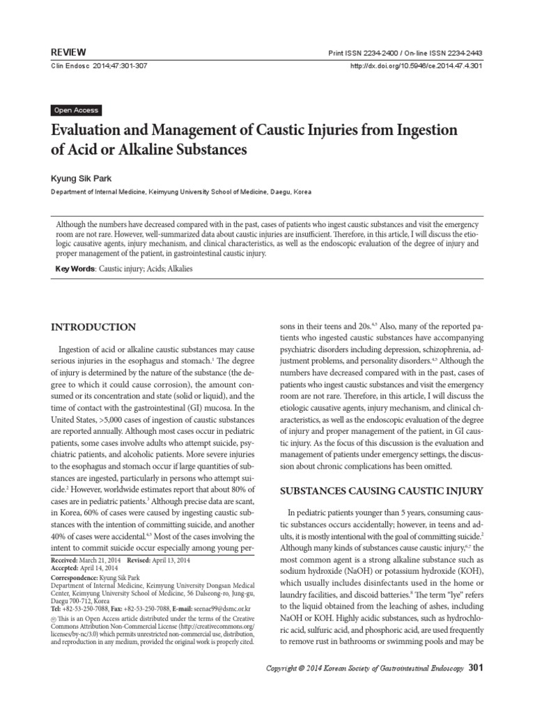 Evaluation and Management of Caustic Injuries From Ingestion of Acid or ...