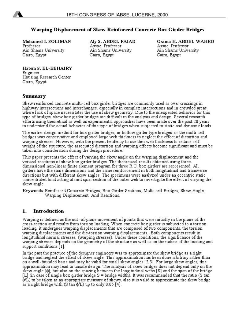 The Effect of Varying Skew Angle on Warping Displacement and Reactions ...