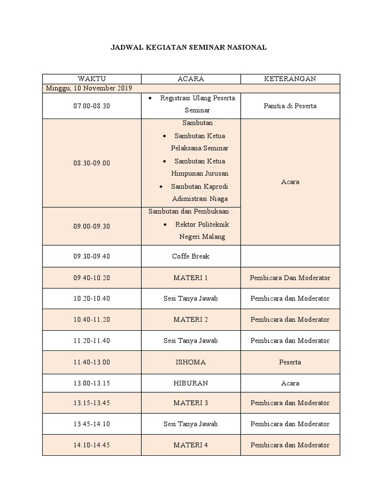 Jadwal Kegiatan Seminar Nasional | PDF