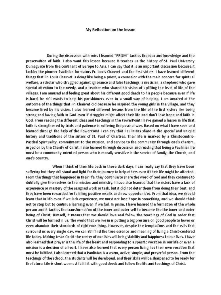 My Reflection On The Lesson | PDF | Jesus | Religious Belief And Doctrine