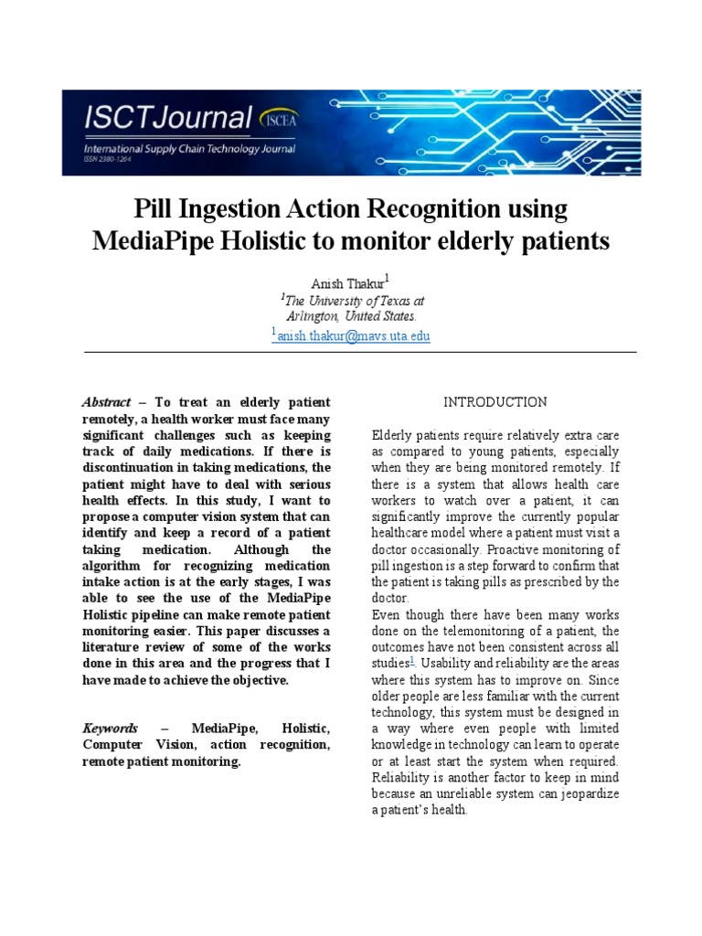Pill Ingestion Action Recognition Using Mediapipe Holistic To Monitor Elderly Patients | PDF ...
