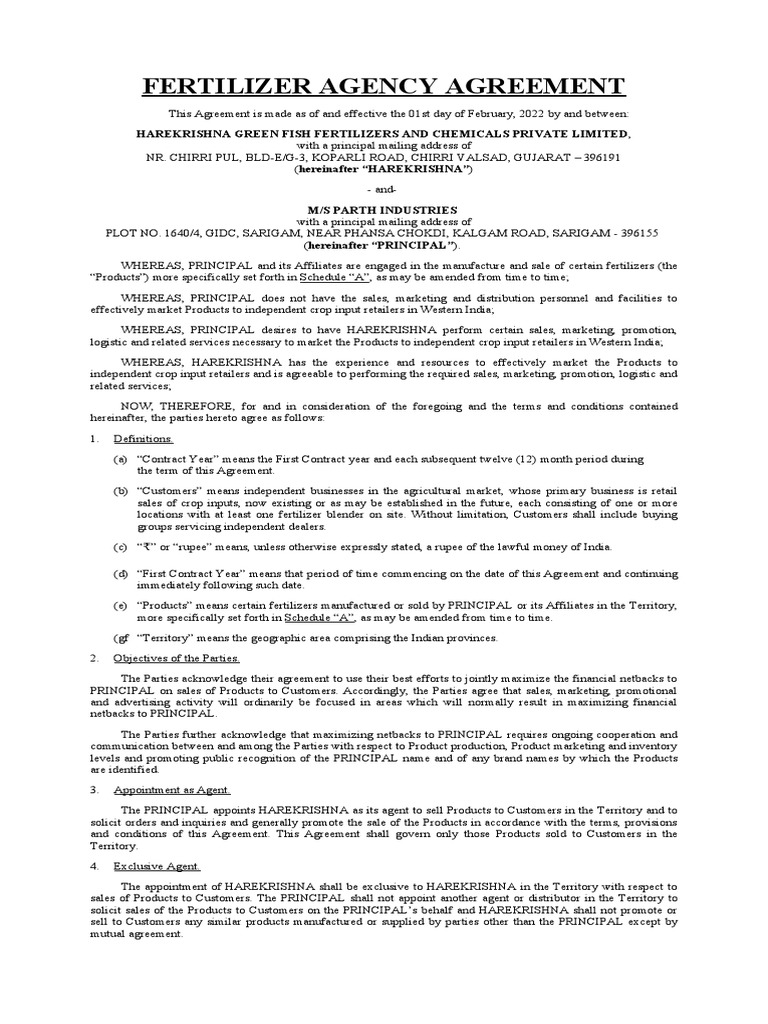 Fertilizer Agency Agreement | PDF | Bankruptcy | Liquidation