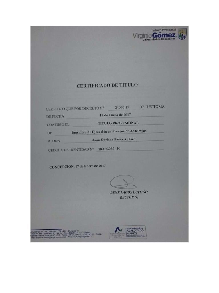 Certificado Titulo Juan Pavez | PDF