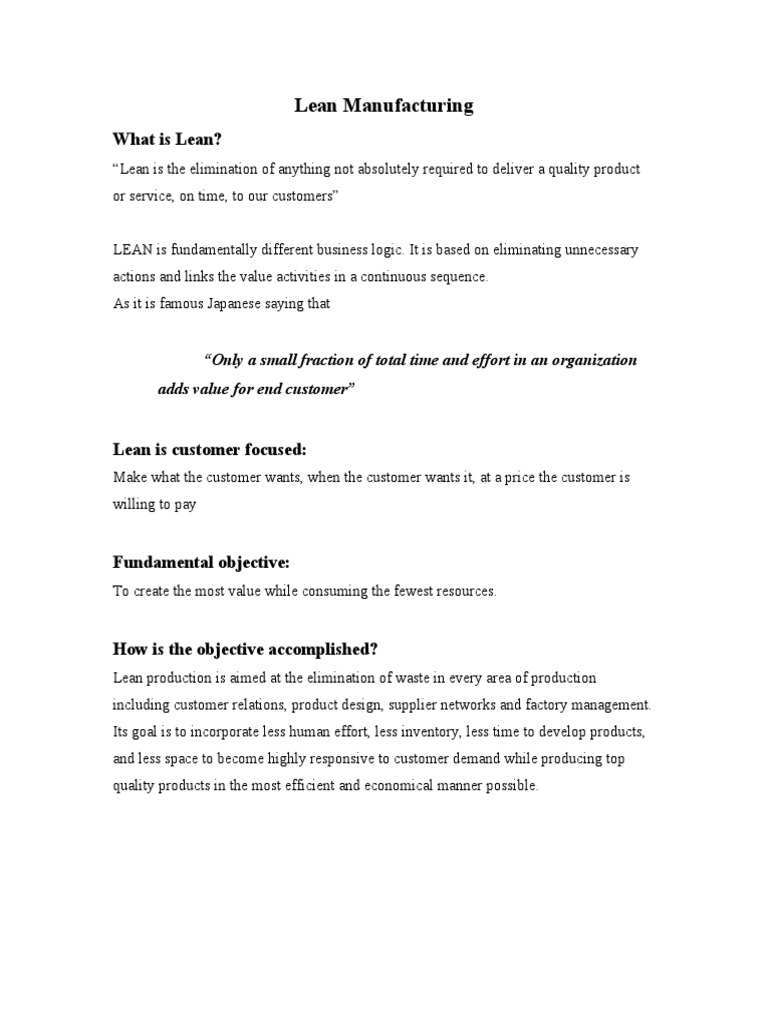 Notes On Lean Manufacturing | PDF | Lean Manufacturing | Business