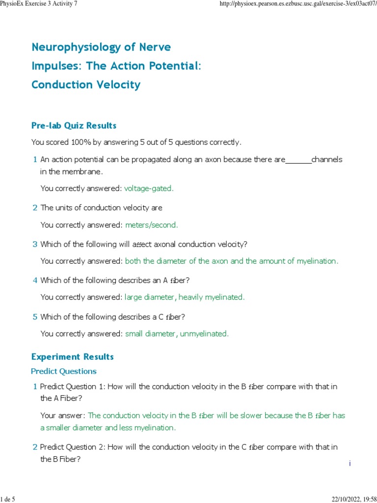 PhysioEx Exercise 3 Activity 7 | PDF | Action Potential | Myelin