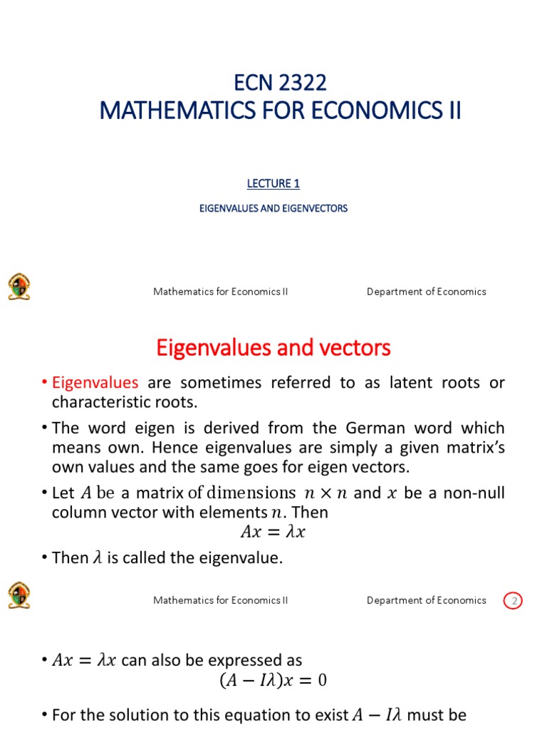 ECN 2322-Lecture 1 Class | PDF | Eigenvalues And Eigenvectors | Matrix ... ECN 2322-Lecture 1 Class | PDF | Eigenvalues And Eigenvectors | Matrix ...