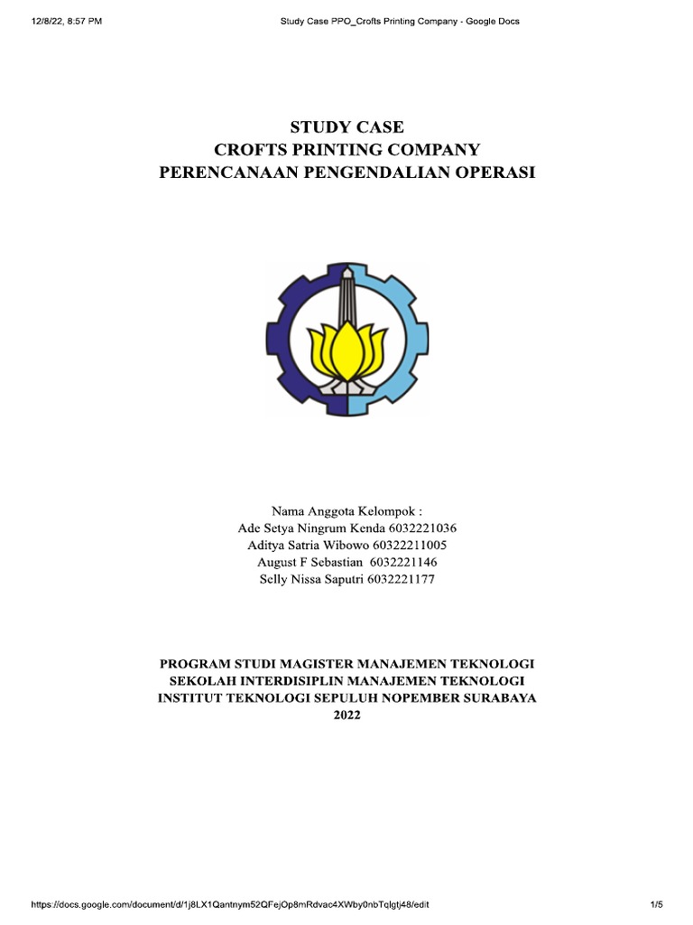 Tugas Case Study PPO - Crofts Printing Company | PDF
