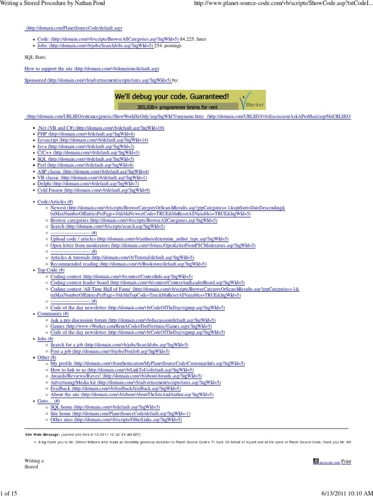 Writing A Stored Procedure by Nathan Pond | PDF | Parameter (Computer Programming) | Password