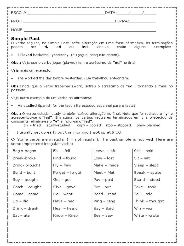 2 Atividade de Inglês Ensino Medio para Todas As Turmas | PDF