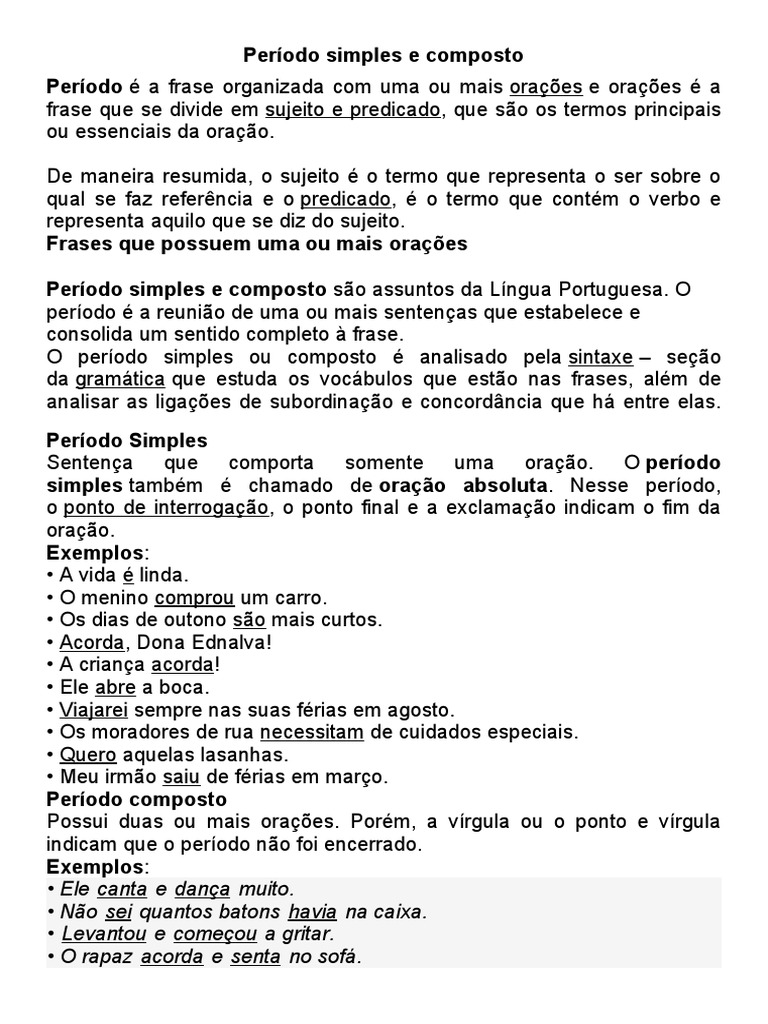 Periodo Composto e Periodo Simples | PDF | Assunto (gramática) | Mecânica da linguagem