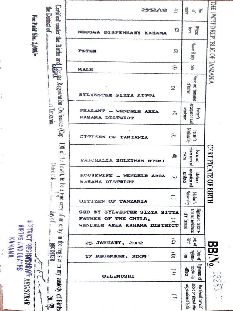 Cheti Cha Kuzaliwa | PDF