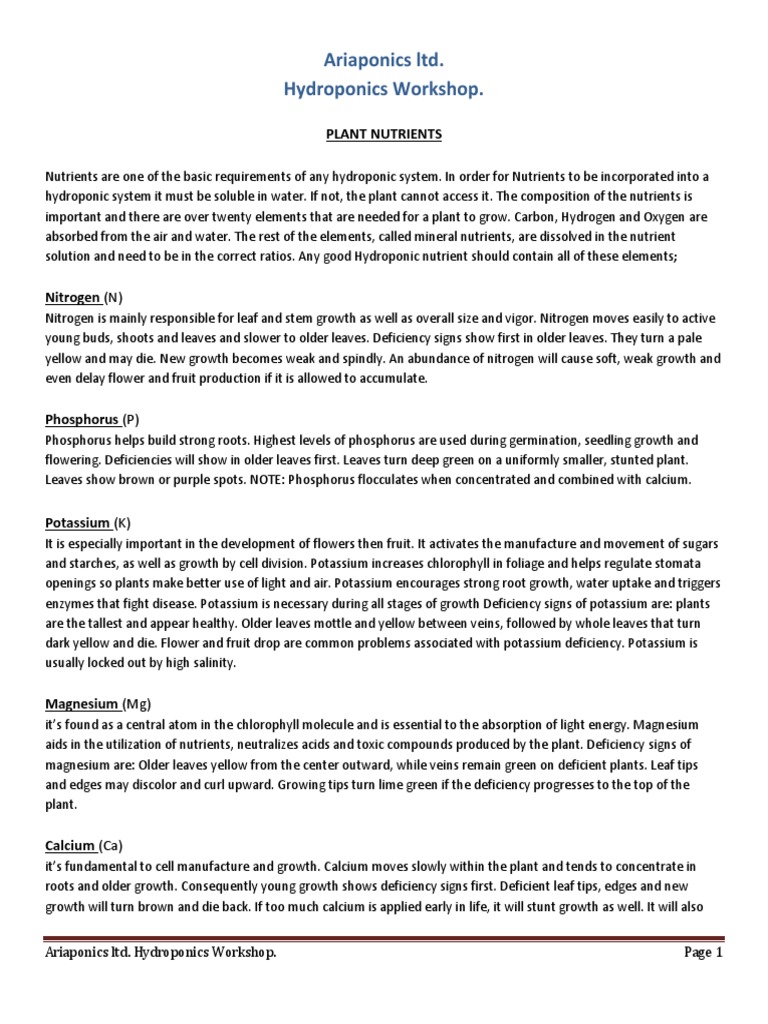 Hydroponics Handout | PDF | Ph | Hydroponics
