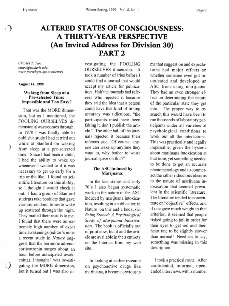 Altered States of Consciousness: A Thirty-Year Perspective (An Invited ...