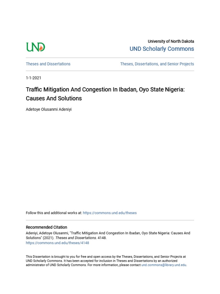 Traffic Mitigation And Congestion In Ibadan Oyo State Nigeria C Pdf Traffic Traffic