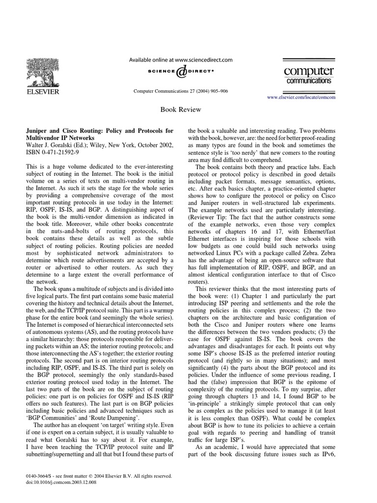 Juniper And Cisco Routing Policy And Pro Pdf Router Computing Routing