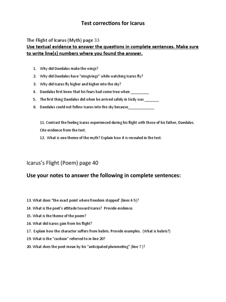Icarus Myth Test Corrections | PDF | History | General Fiction