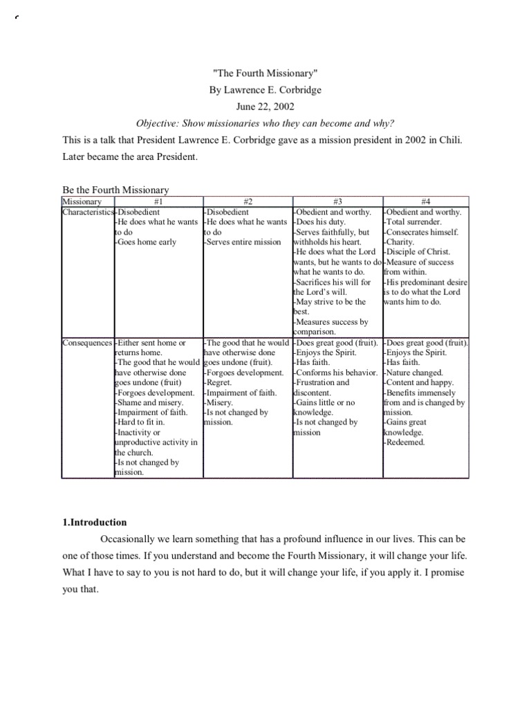 The Fourth Missionary | PDF | Missionary (Lds Church) | Good Works