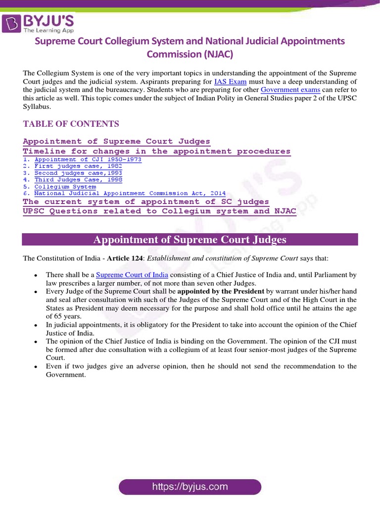 Supreme Court Collegium System and National Judicial Appointments ... Supreme Court Collegium System and National Judicial Appointments ...