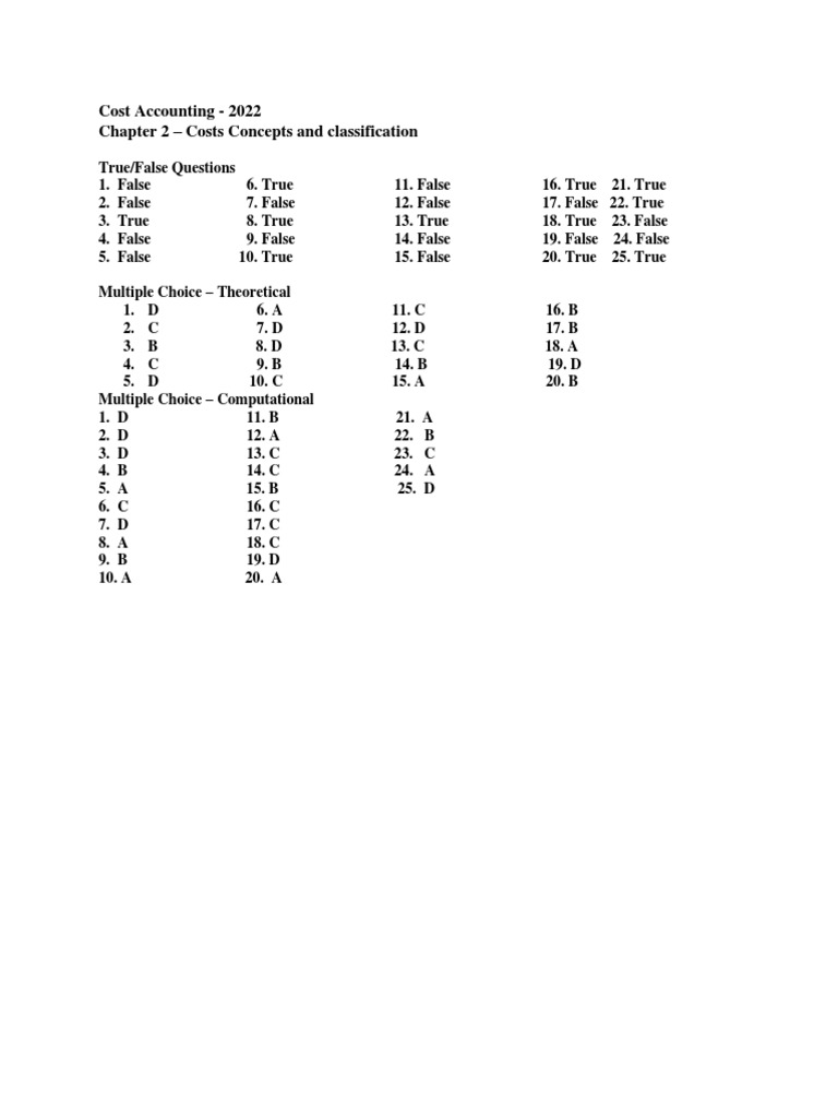 Cost Accounting Answer Key | PDF