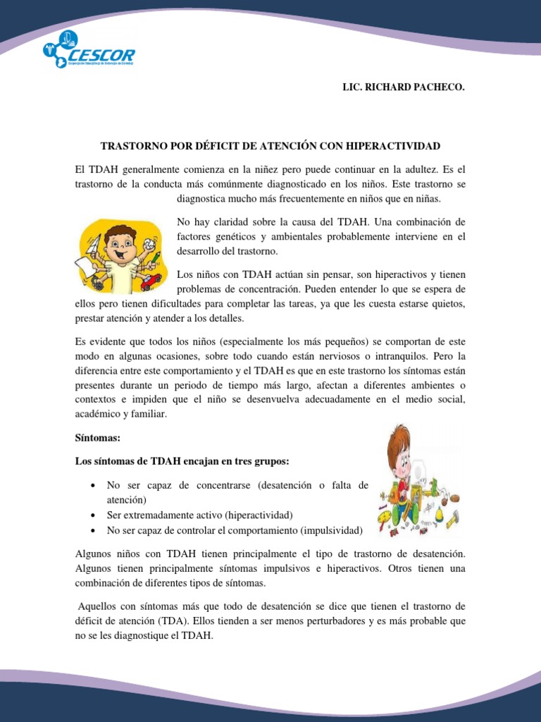 Trastorno Por Déficit de Atención Con Hiperactividad | PDF | Desorden hiperactivo y deficit de ...
