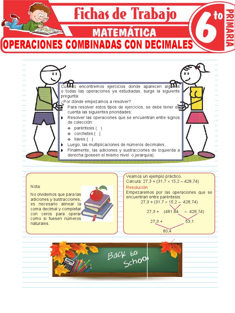 Operaciones Combinadas Con Decimales para Sexto Grado de Primaria | PDF