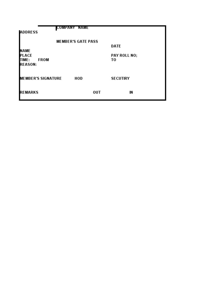 Employee Gate Pass Format Template | PDF