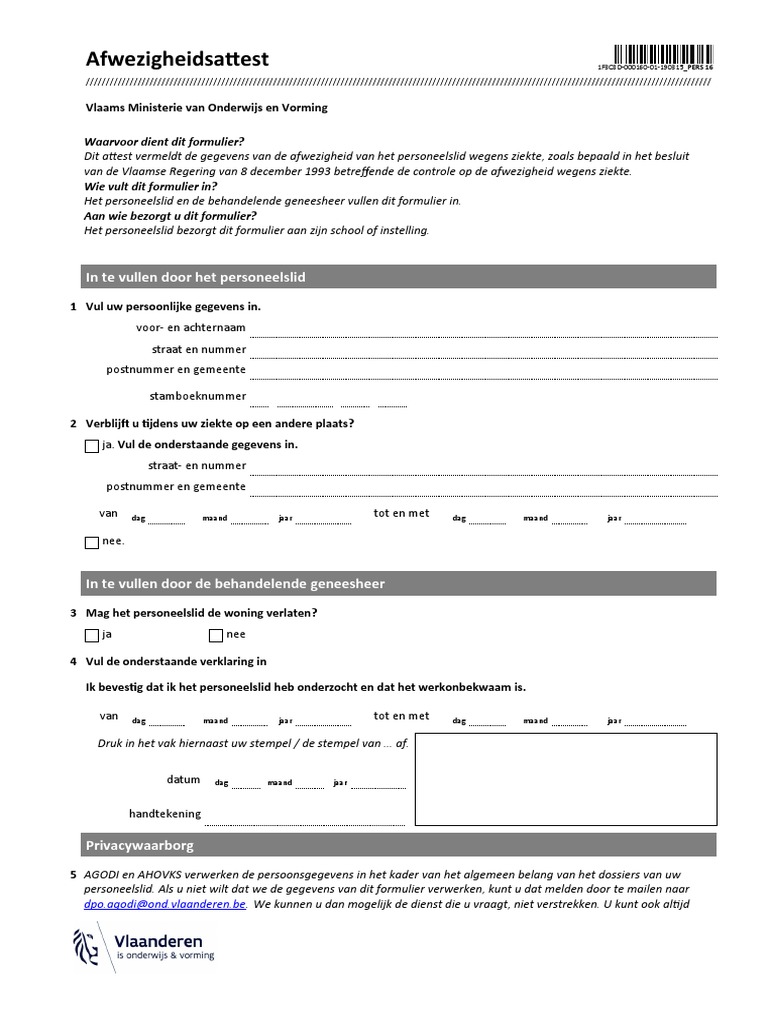 Afwezigheidsattest: in Te Vullen Door Het Personeelslid | PDF