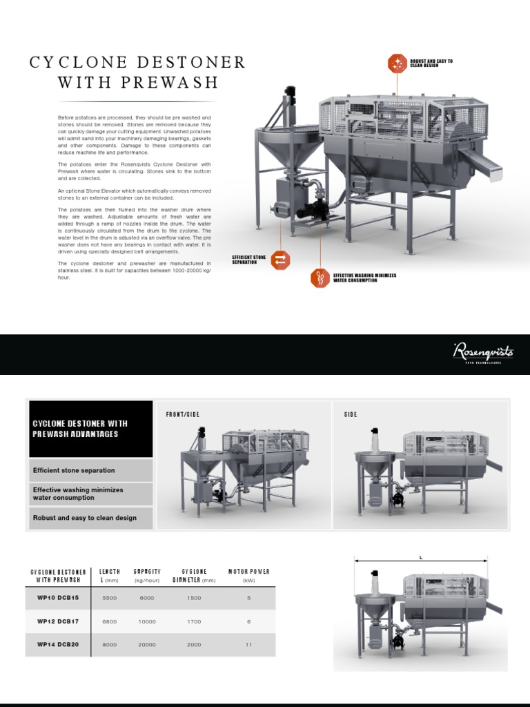 Cyclone Destoner with Prewash Benefits | PDF | Washing Machine | Equipment