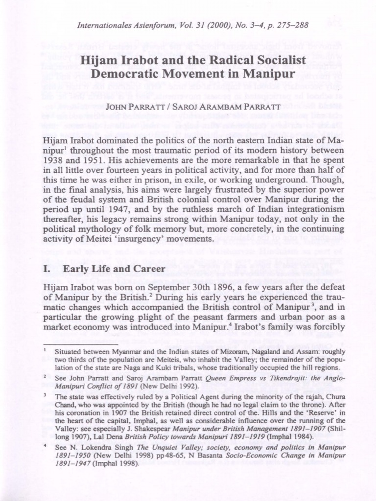 Radical Socialist Movement in Manipur Led by Hijam Irabot | PDF