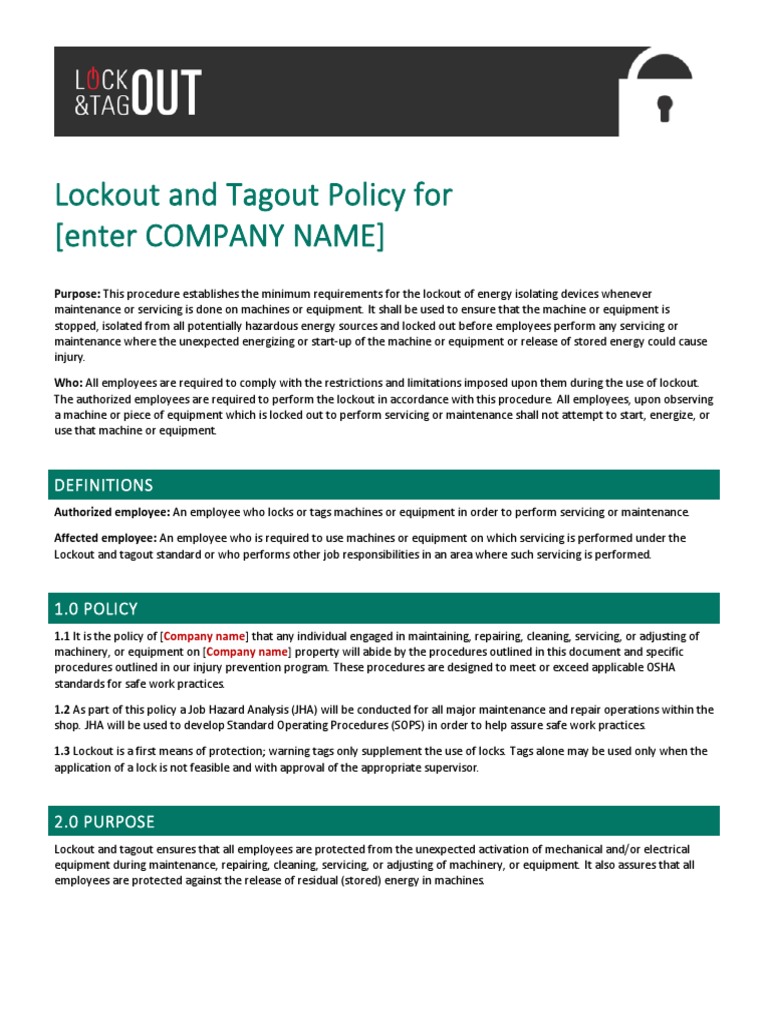Loto Policy Sample | PDF | Safety | Occupational Safety And Health