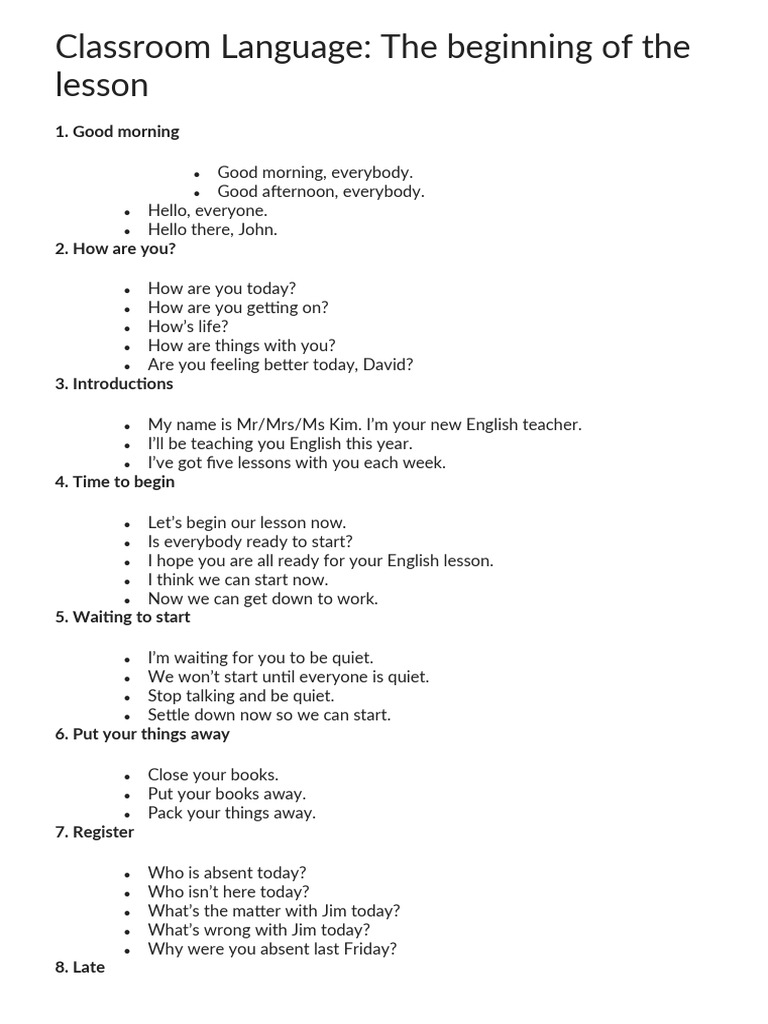 Classroom Language | PDF