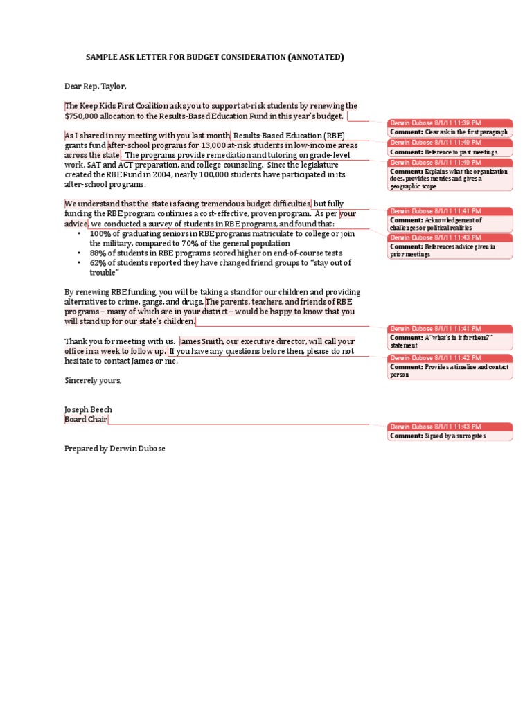 Sample Ask Letter For Budget Consideration | PDF | Social Science ...