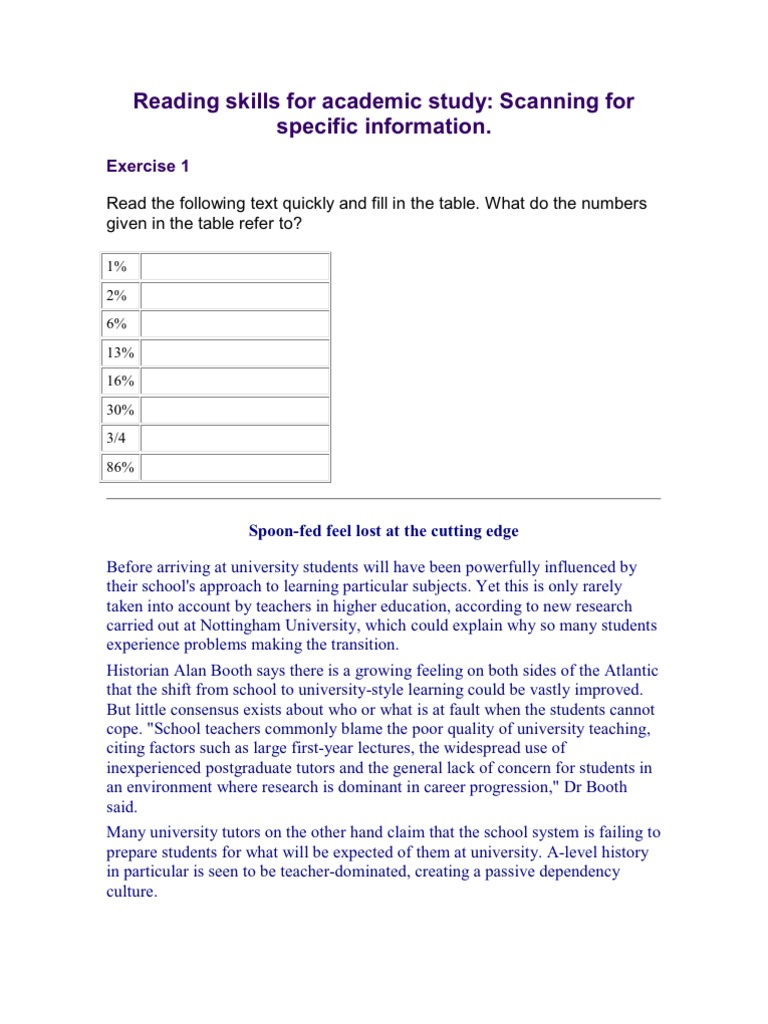 Exercise 1 Scanning | Download Free PDF | Teachers | Test (Assessment)