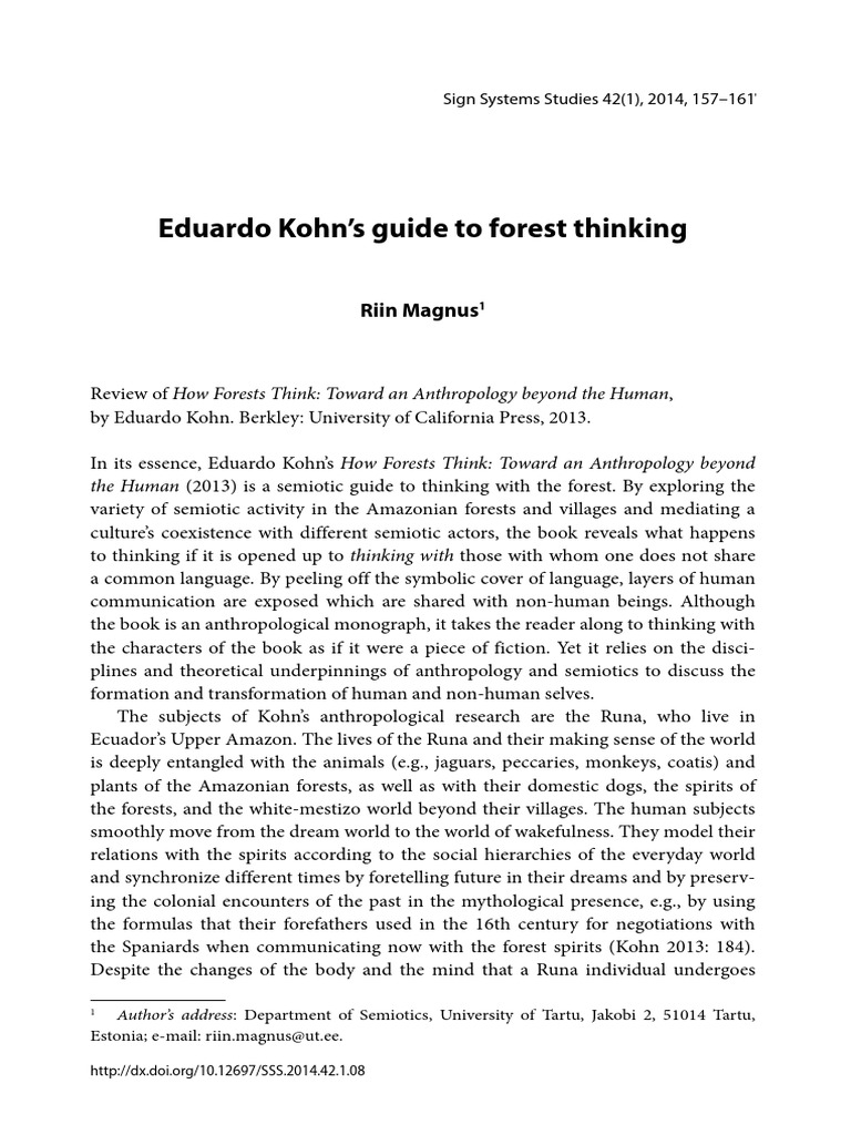 Magnus - Eduardo Kohn S Guide To Forest Thinking | PDF | Thought | Semiotics