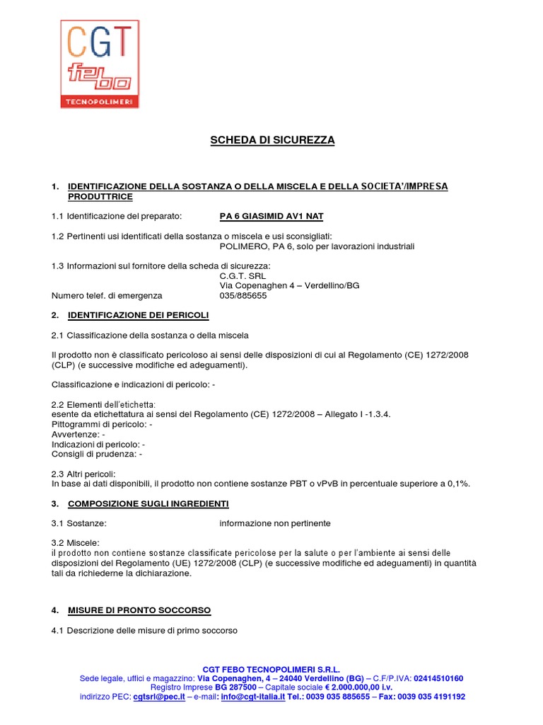 PL002 - Scheda Sicurezza - CGT | PDF