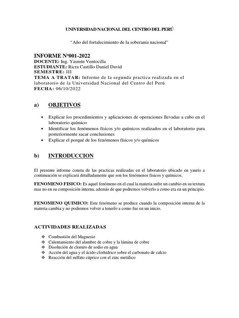 Informe Practica #2 Ricra Castillo Daniel David | PDF | Ácido ...