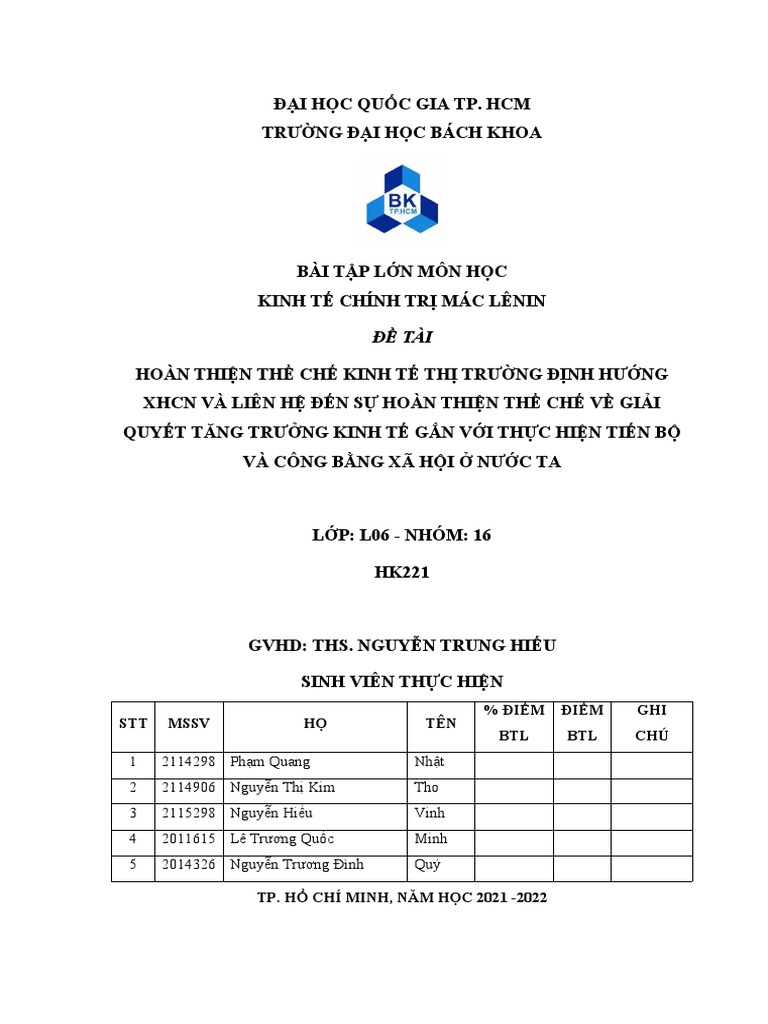 Stt Mssv HỌ TÊN % Điểm BTL Điểm BTL GHI CHÚ | PDF