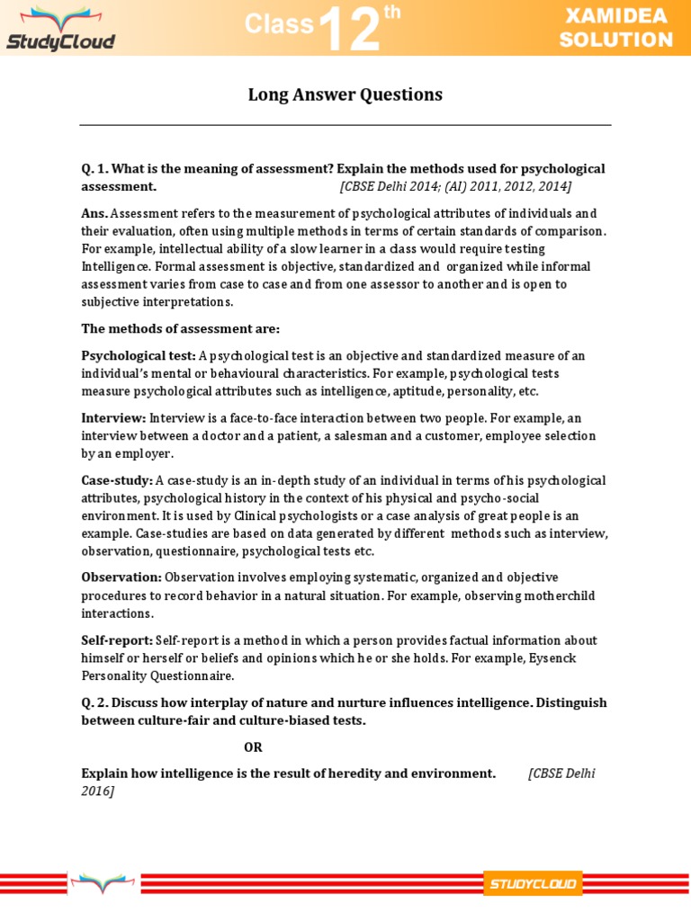 Long Answer Questions 40 | PDF | Psychology | Psychological Testing