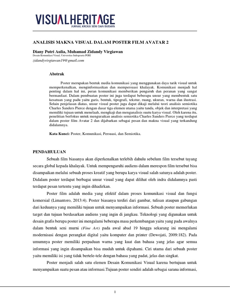Artikel Ilmiah Kelompok 4 - Analisis Makna Visual Dalam Poster Avatar 2 | PDF