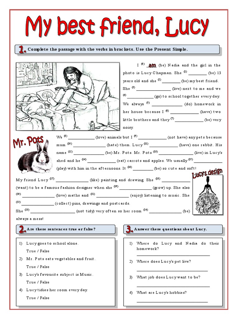 My Best Friend Lucy Present Simple Grammar Drills Picture Description ...