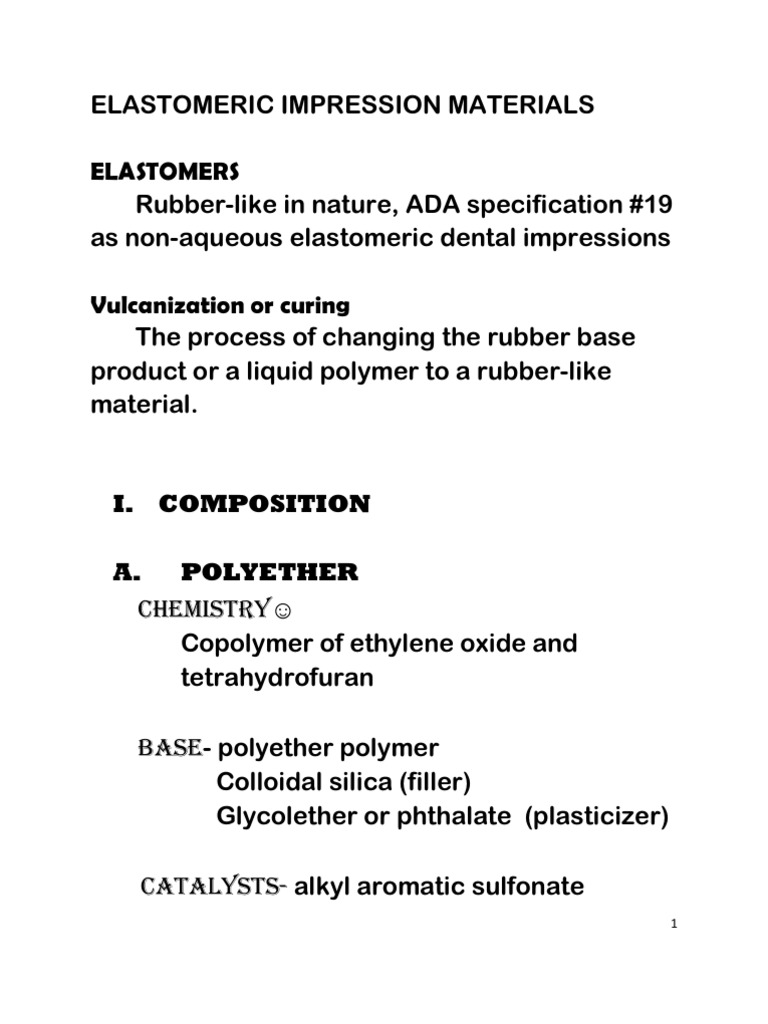 Elastomeric Impression Materials | PDF | Elastomer | Silicone